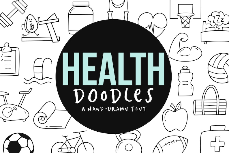 Health Doodles A Hand-drawn Doodle Font Fitness Fonts - Etsy