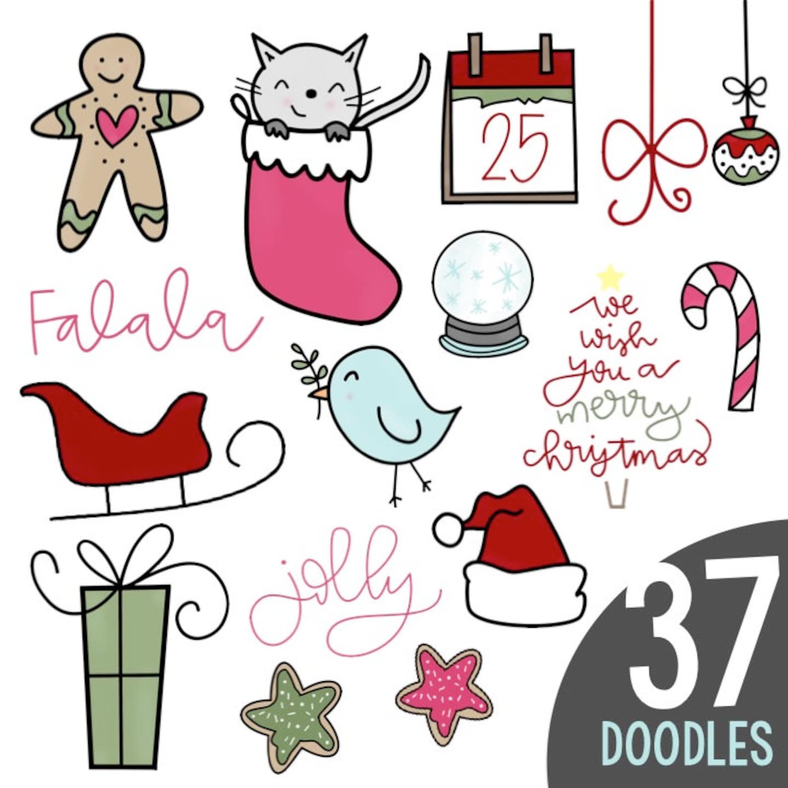 Cute Winter & Christmas Clip Art Christmas Illustrations - Etsy