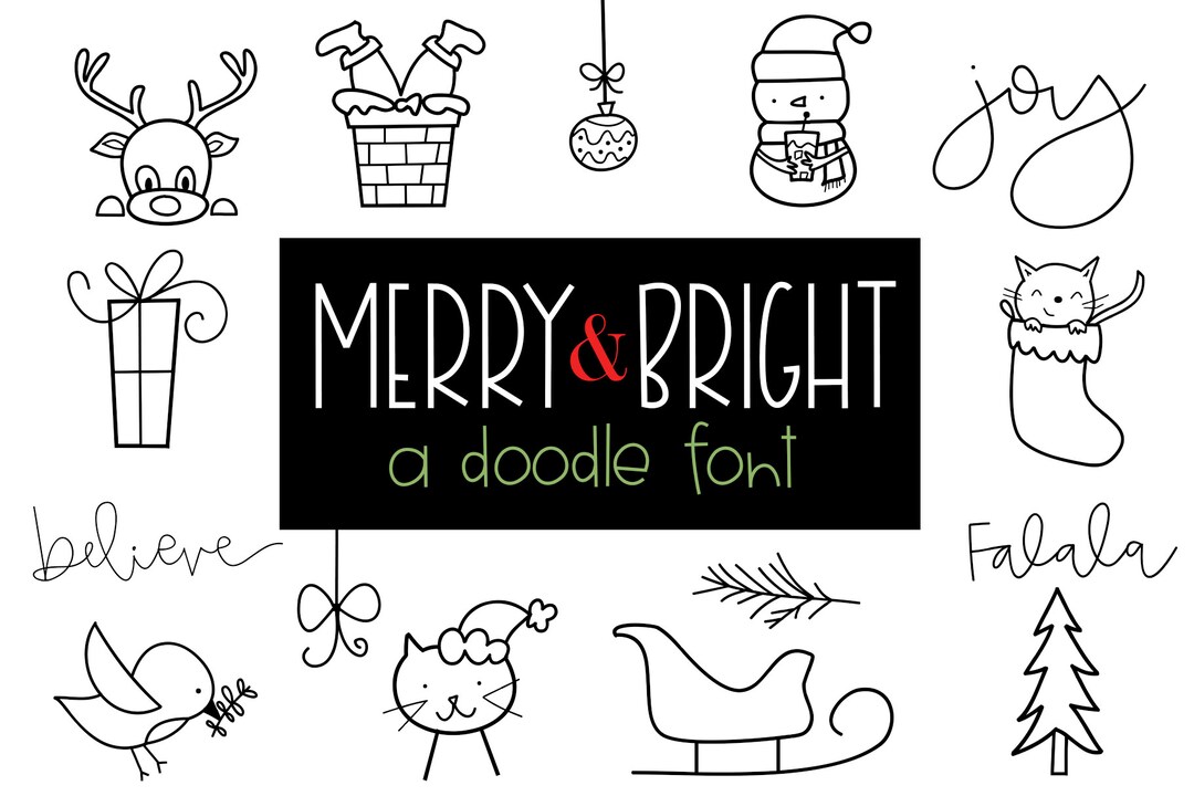 Merry and Bright - A Hand-drawn Doodle Font - Christmas/winter - TTF - Etsy