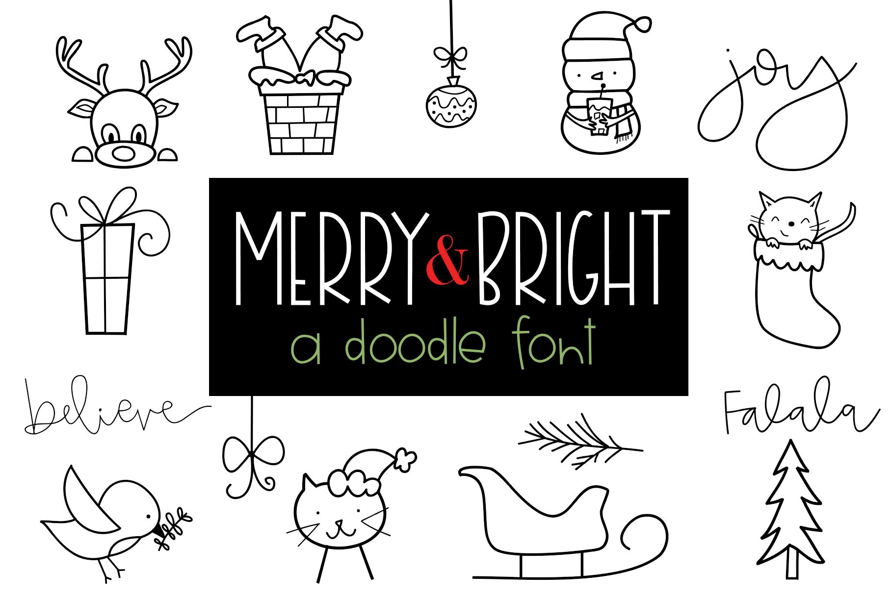 Merry and Bright - A Hand-drawn Doodle Font - Christmas/winter - TTF - Etsy
