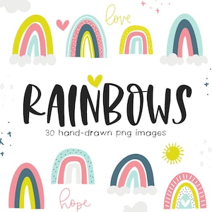 Rainbows Clip Art - Modern Clip Art Collection, Boho Rainbows, Cute ...