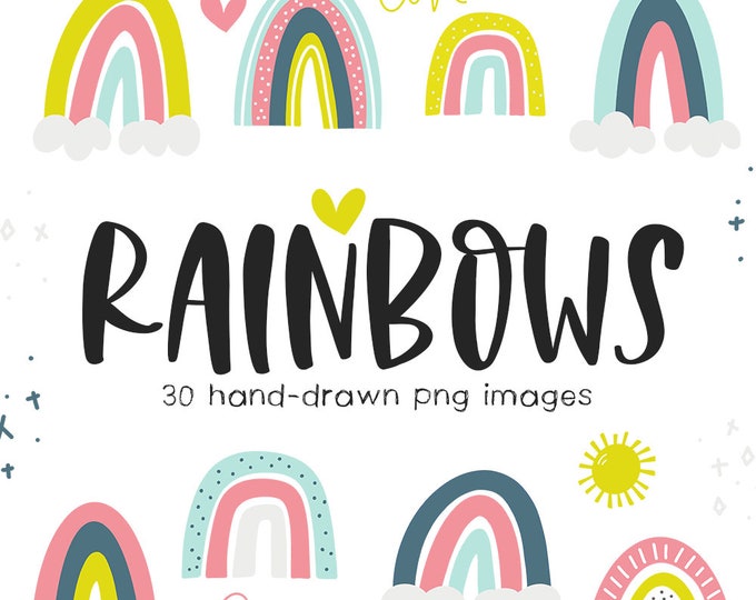Boho Rainbows Clip Art Set | Cute Digital Images | for Scrapbooks, Card ...