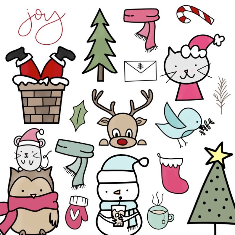 Cute Winter & Christmas Clip Art Christmas Illustrations - Etsy