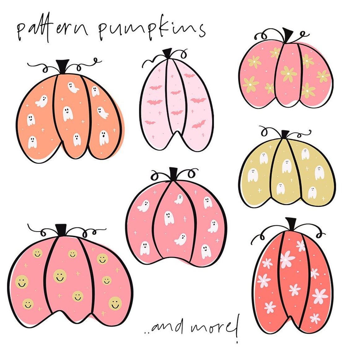 Pumpkins Clip Art, Modern Clip Art, Boho Halloween, Cute Ghosts, Spooky ...