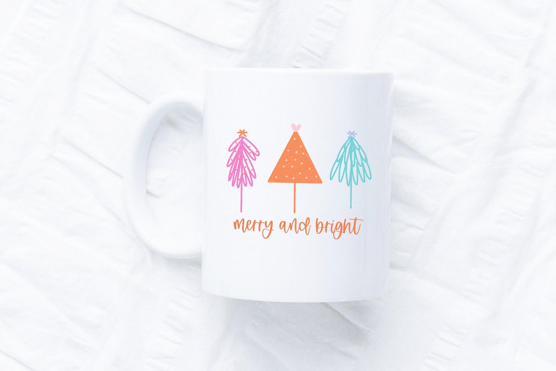 Boho Christmas Trees Clip Art Modern & Messy Pastel Trees | Etsy