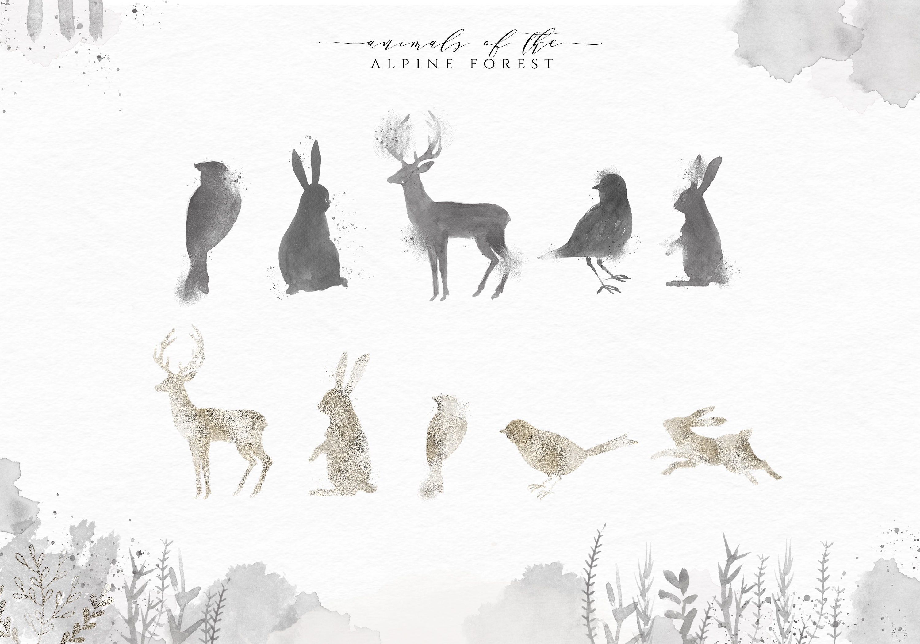 Alpine Forest Watercolor Alphabet & Animal Elements Frames | Etsy