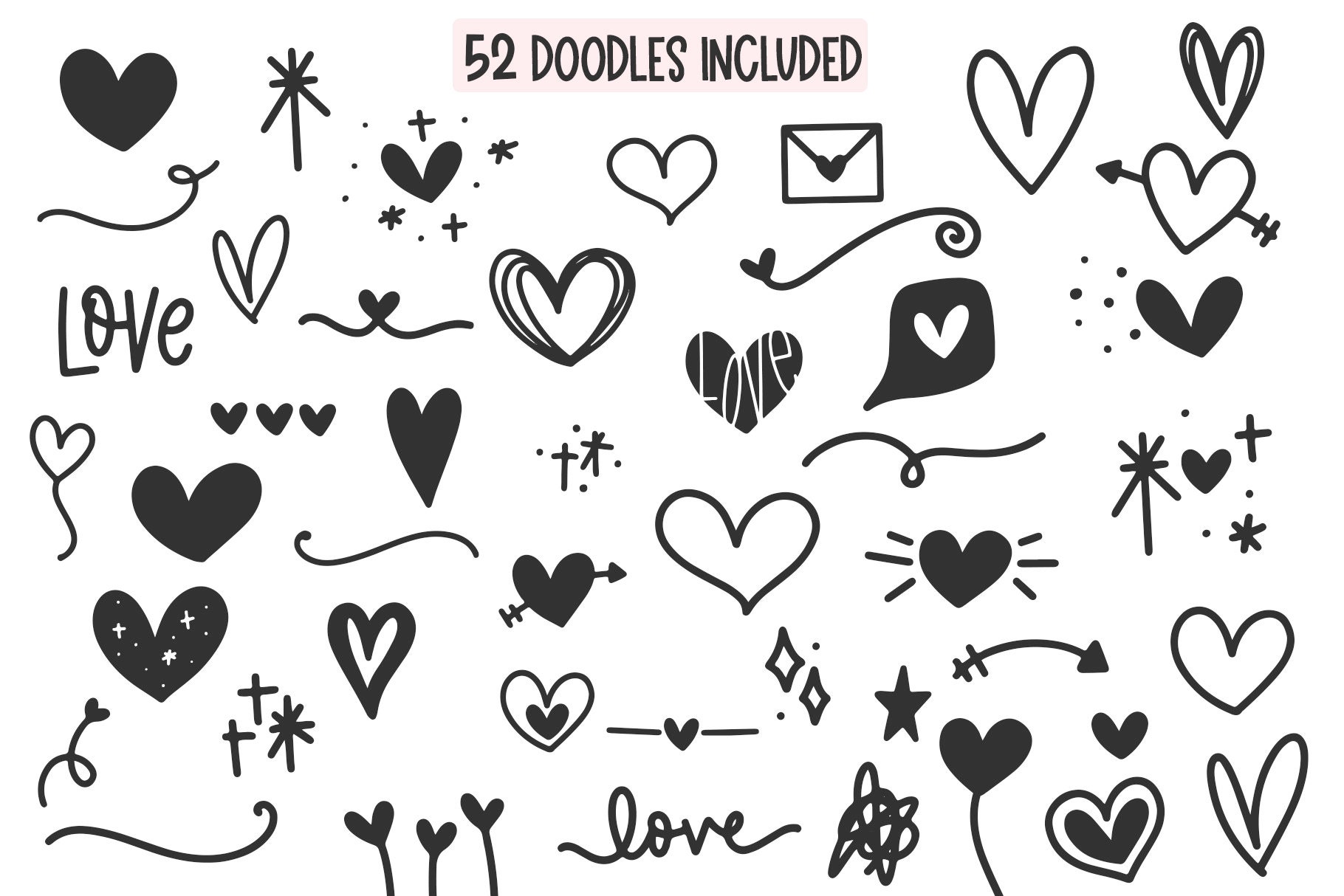 All the Hearts Doodle Font - Hearts Font, Fonts for Cricut, Procreate ...