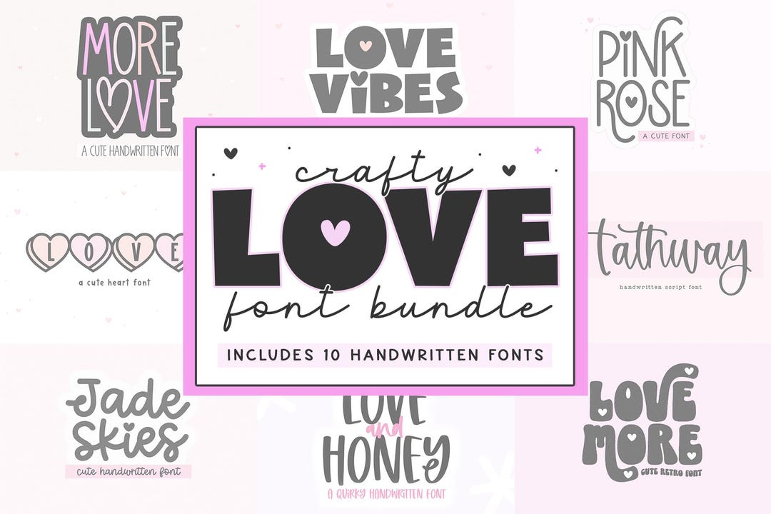 Crafty Love Font Bundle - Cute Fonts, Cricut Font Bundle, Valentine's ...