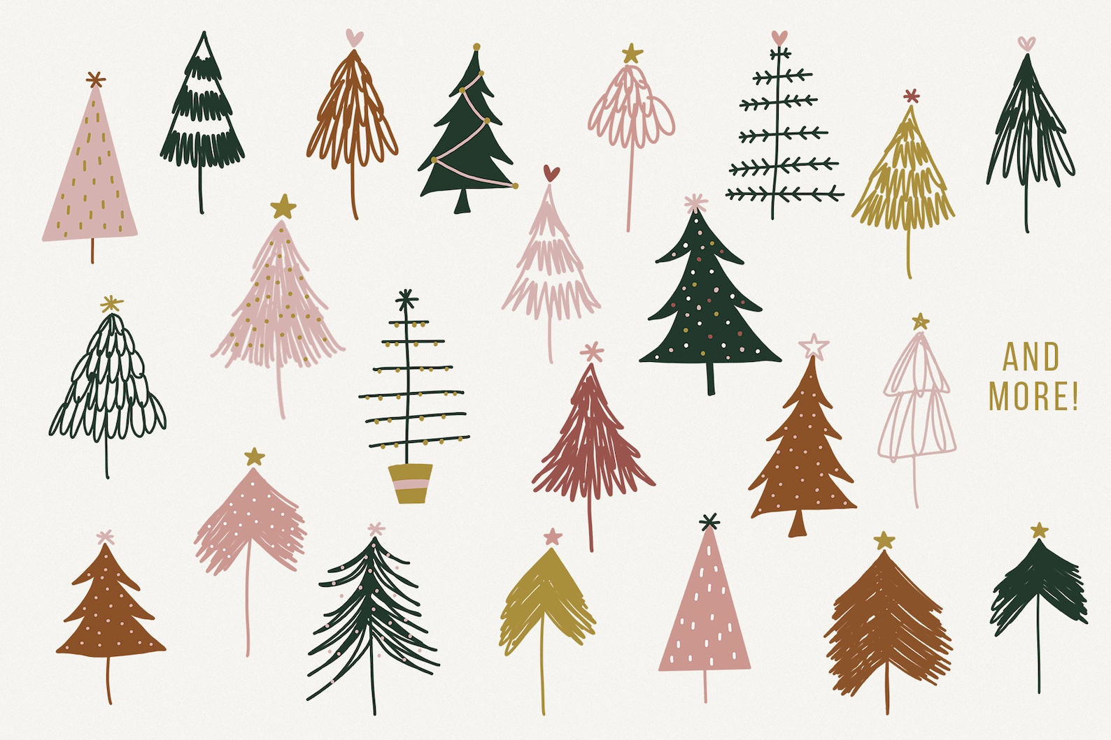 Boho Christmas Trees Clipart Modern and Messy Christmas - Etsy