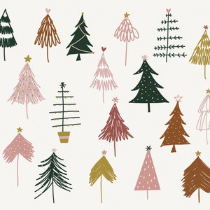 Boho Christmas Trees Clipart, Modern and Messy Christmas Trees, Boho ...