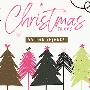 Boho Christmas Trees Clip Art, Modern & Messy Clip Art Collection ...