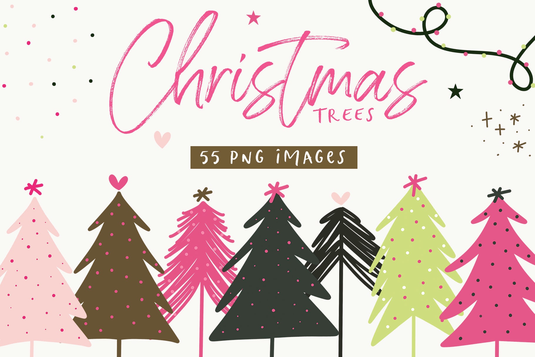 Boho Christmas Trees Clip Art Modern & Messy Clip Art | Etsy