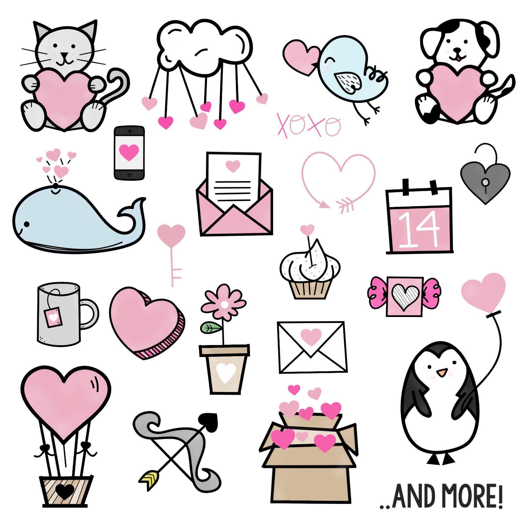 Cute Valentine's Day Clip Art Love Illustrations Hearts | Etsy