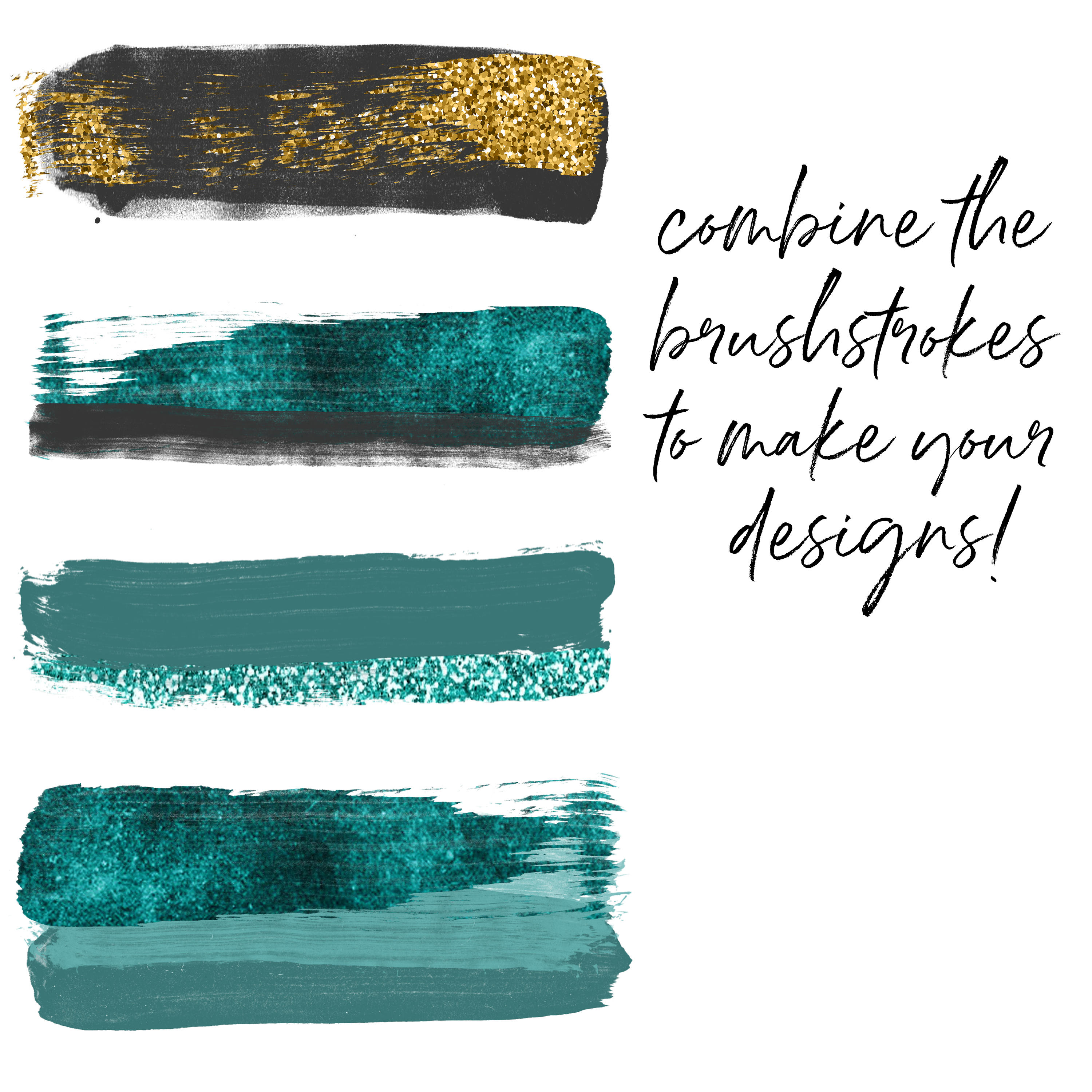 Watercolor Teal Brushstrokes Watercolor Clipart Glitter | Etsy