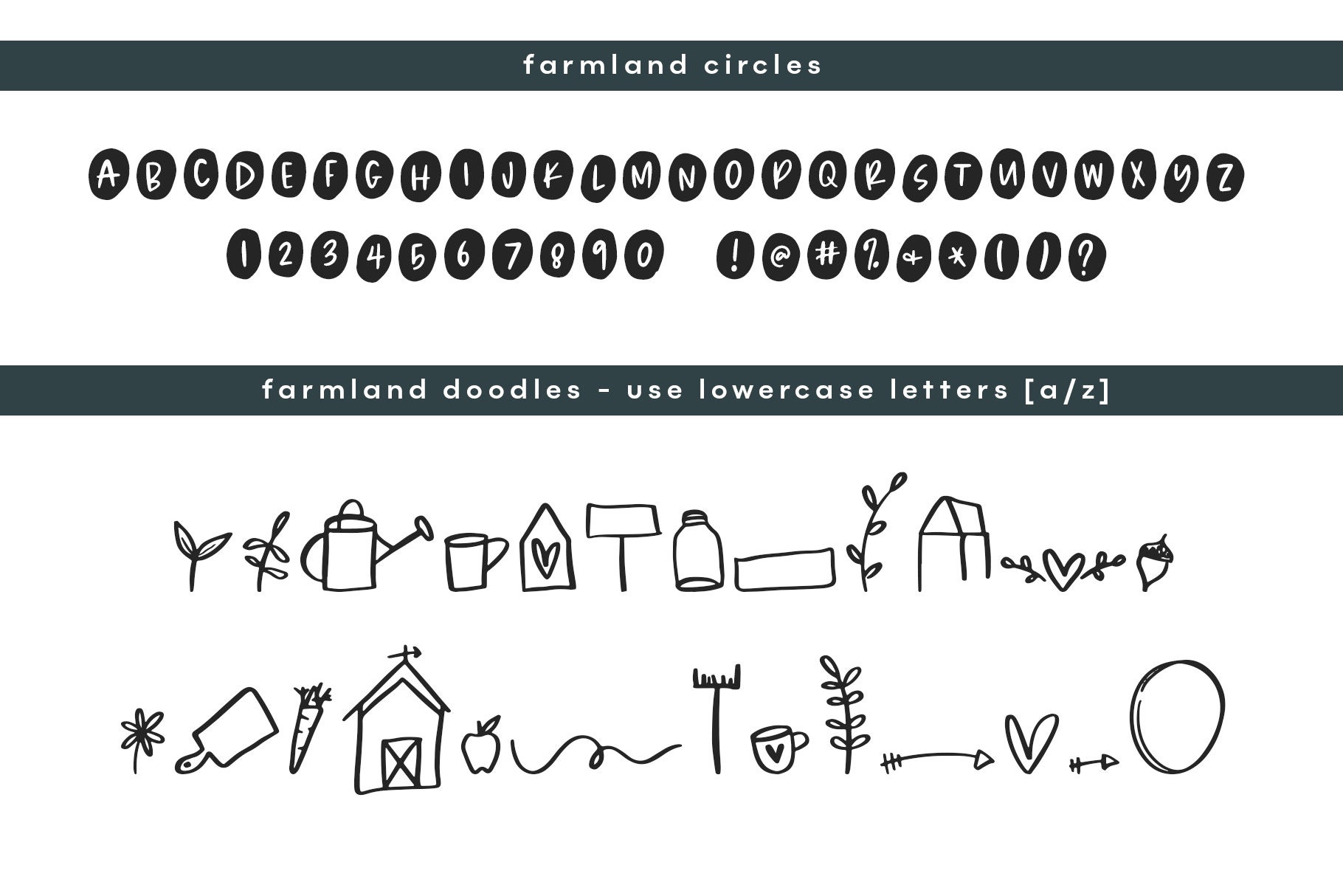 Farmland Fresh Font - A Cute Handwritten Font Duo and Farmhouse Doodles ...