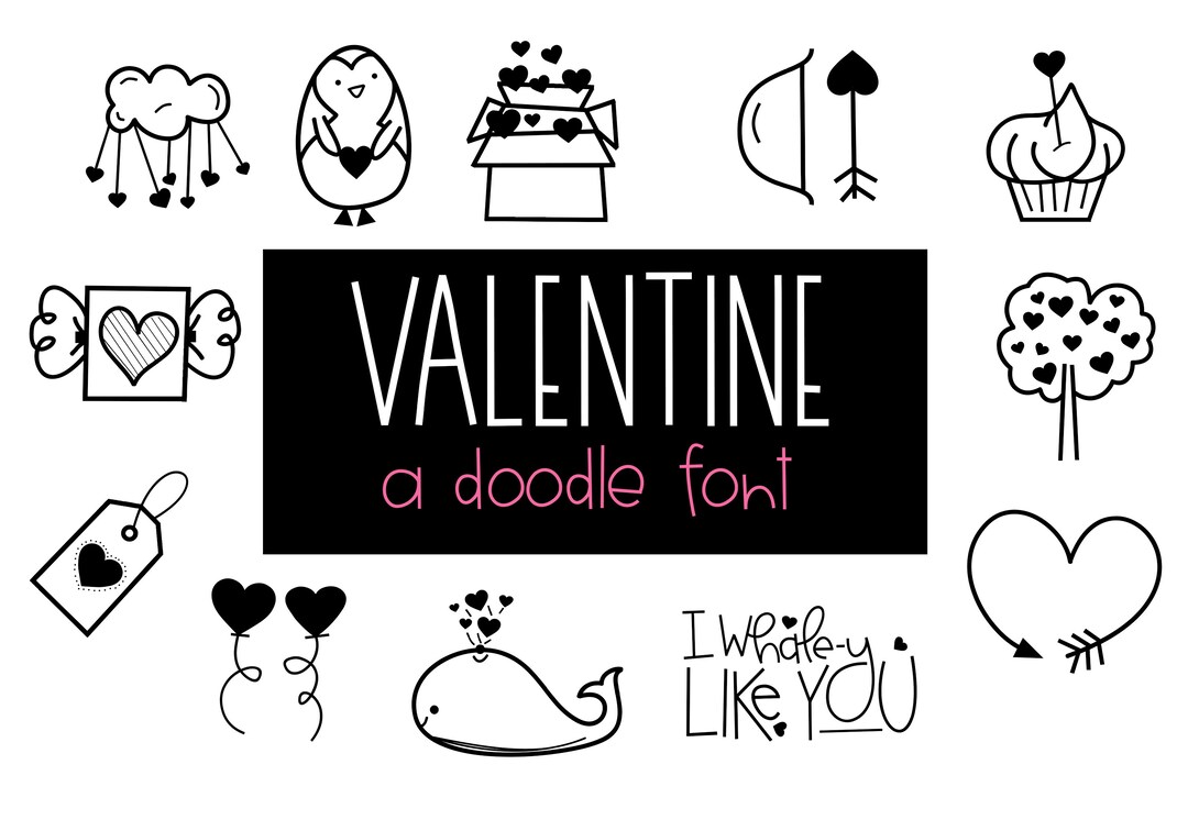 Valentine's Day Doodle Font - Dingbats Font, Cute Valentine Doodles ...