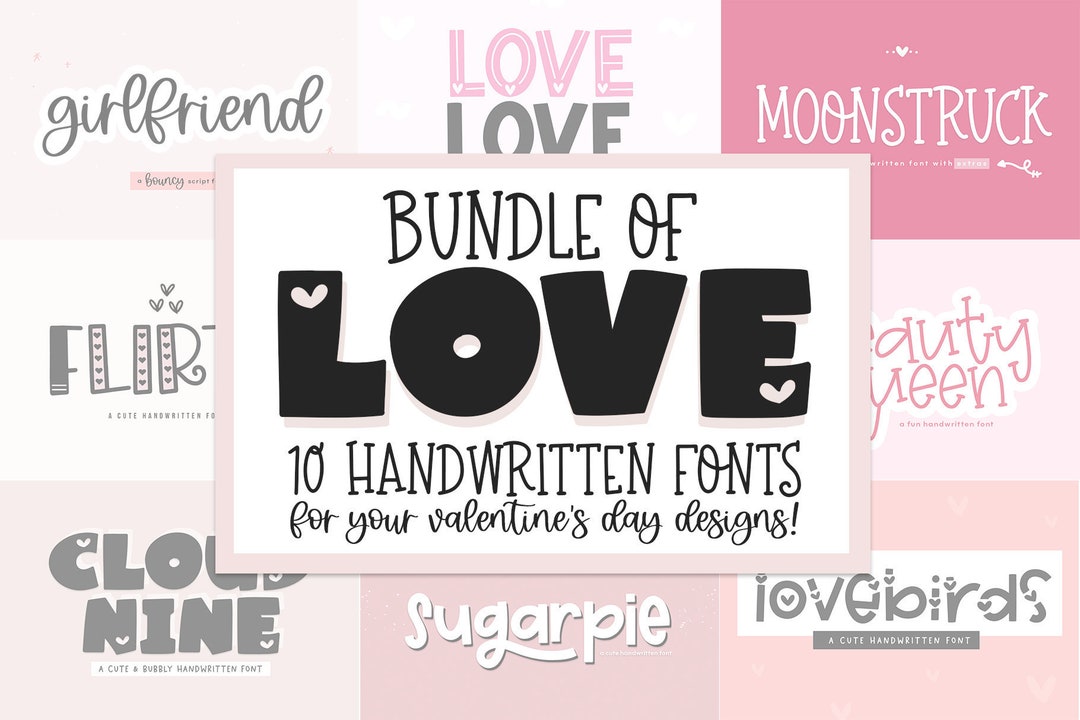 Font Bundle - Valentine's Day Fonts, Cute Fonts, Heart Font, Cricut ...