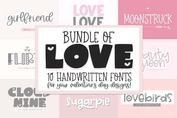 Font Bundle Valentine's Day Fonts Cute Fonts Heart - Etsy