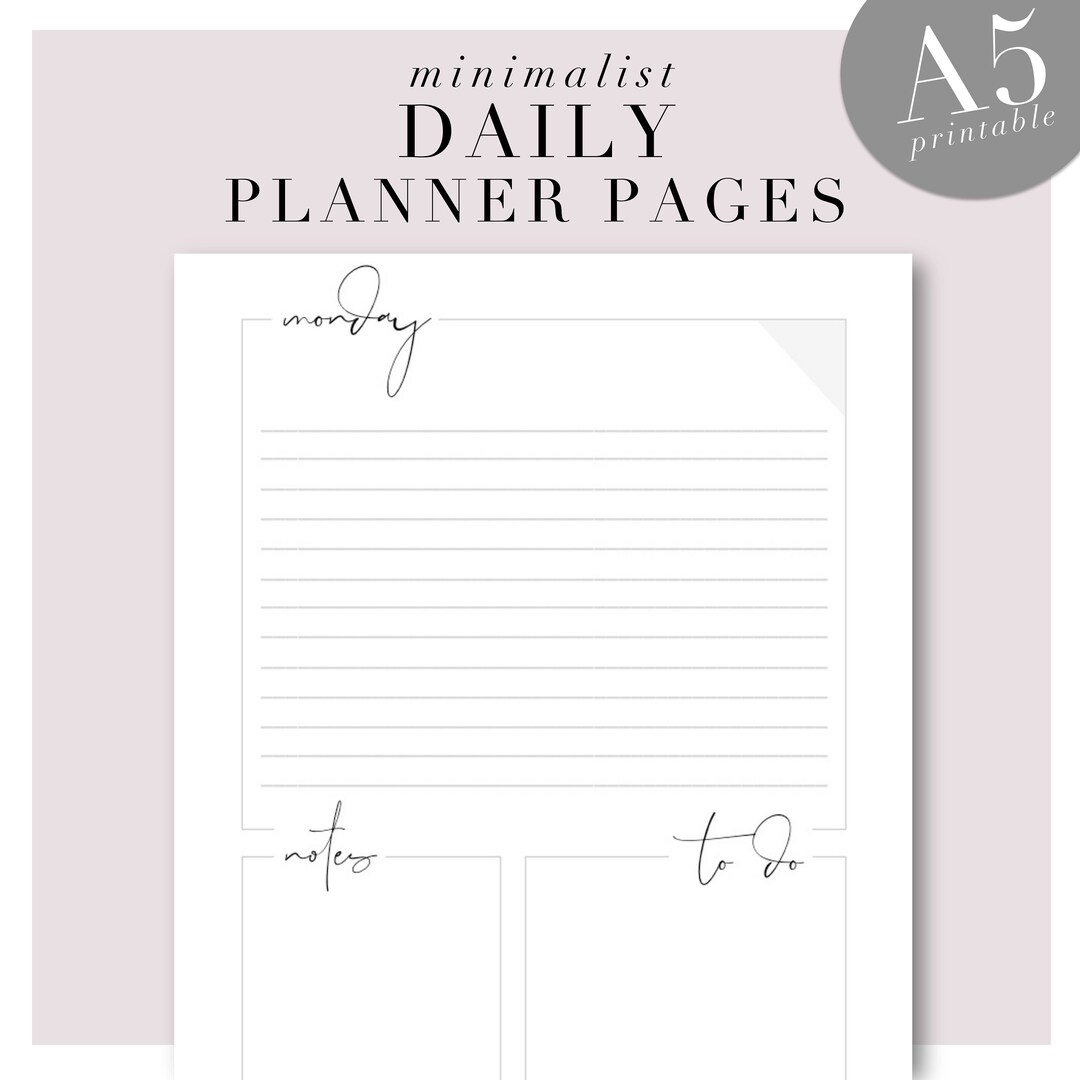 Minimalist Daily Planning Pages - A5 Size - Printable - Notes & Covers ...