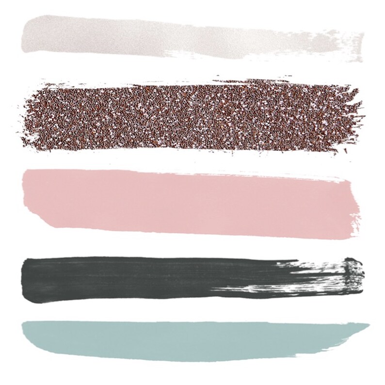 Pink and Slate Grey Brushstrokes Watercolor Clipart | Etsy