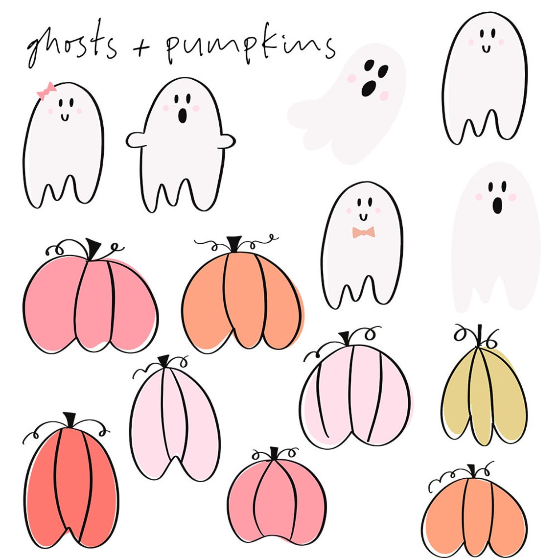 Pumpkins Clip Art, Modern Clip Art, Boho Halloween, Cute Ghosts, Spooky ...
