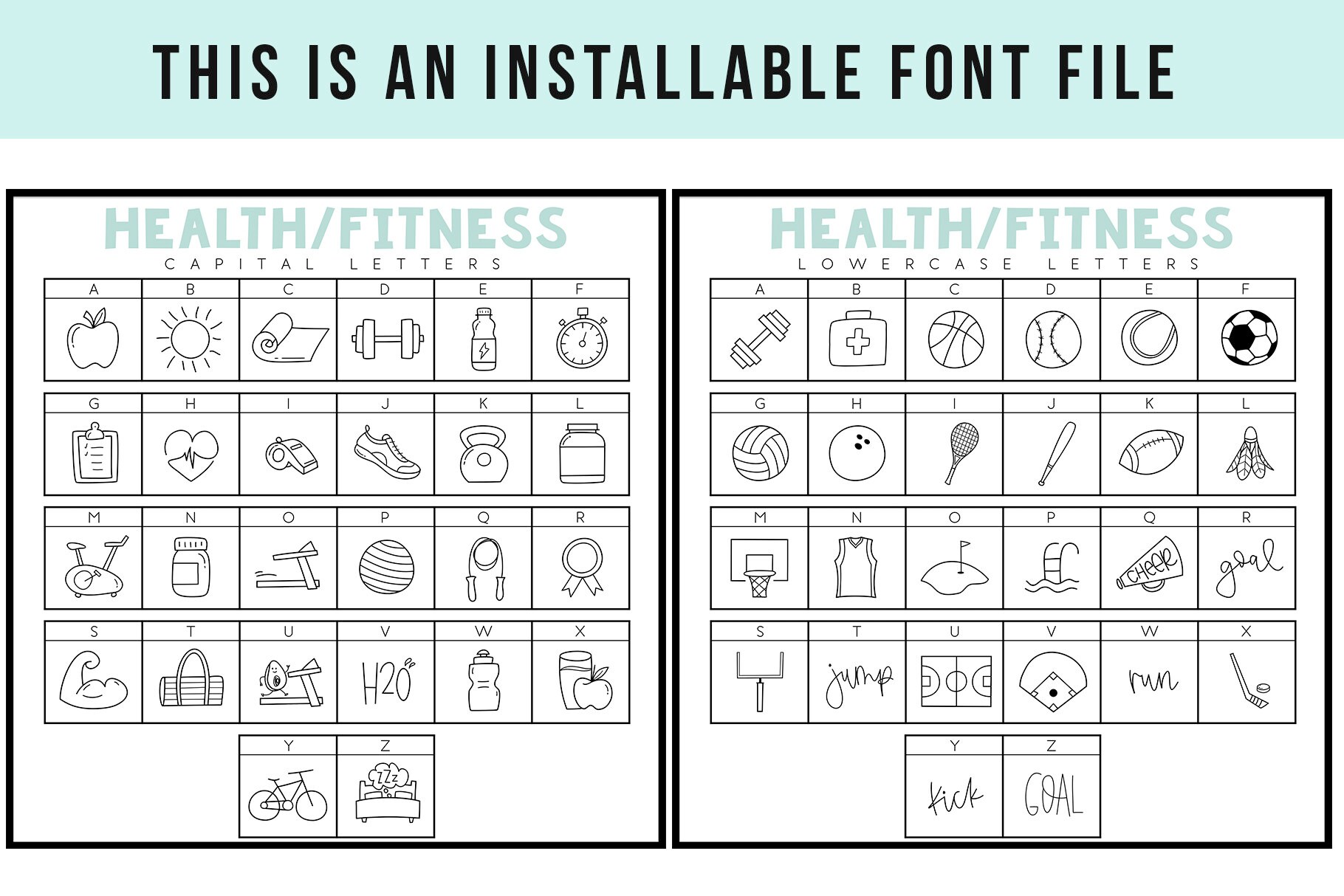 Health Doodles A Hand-drawn Doodle Font Fitness Fonts | Etsy