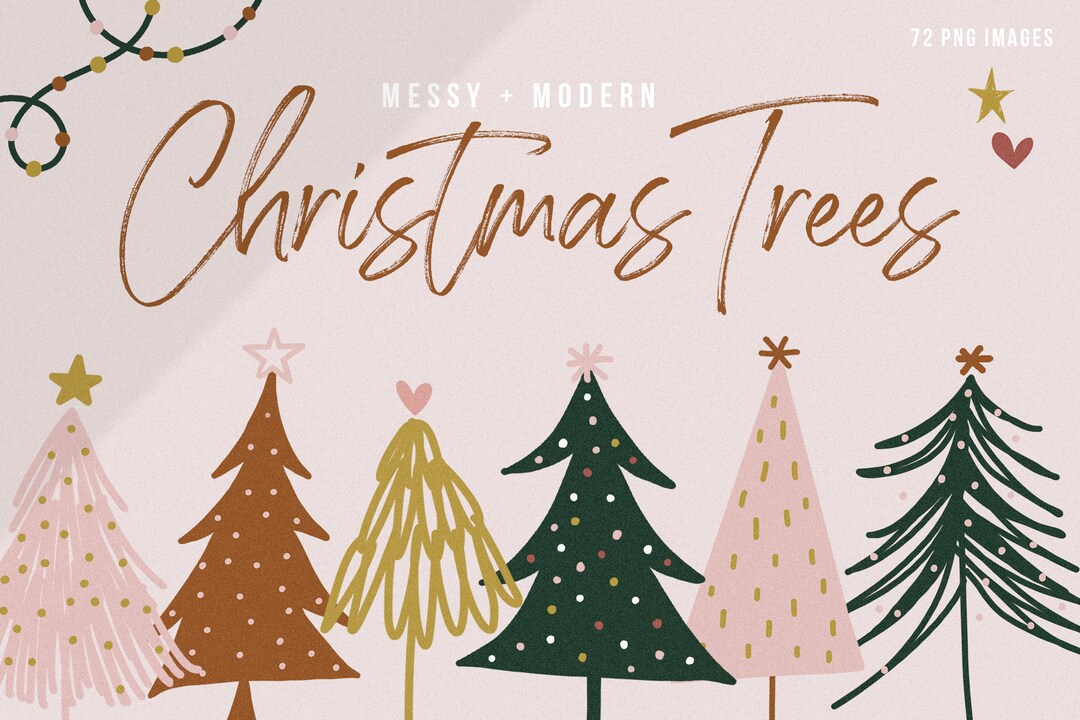 Boho Christmas Trees Clipart, Modern and Messy Christmas Trees, Boho ...