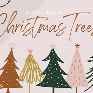 Boho Christmas Trees Clipart, Modern and Messy Christmas Trees, Boho ...