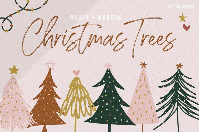 Boho Christmas Trees Clipart, Modern and Messy Christmas Trees, Boho ...