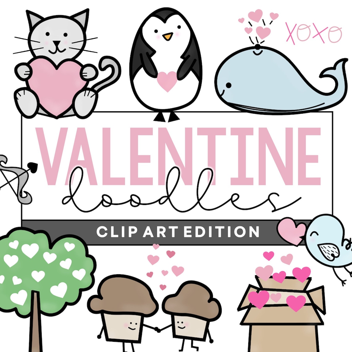 Cute Valentine's Day Clip Art Love Illustrations Hearts - Etsy