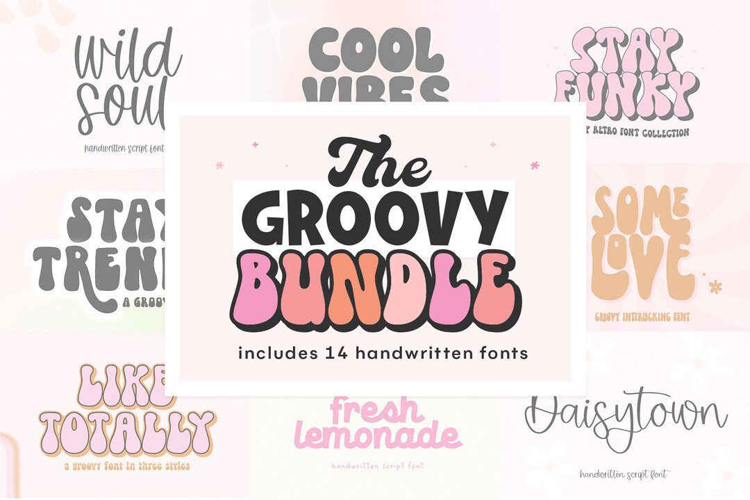 Retro Font Bundle - Cricut Fonts, Bubbly Fonts, Groovy Font, Cricut ...
