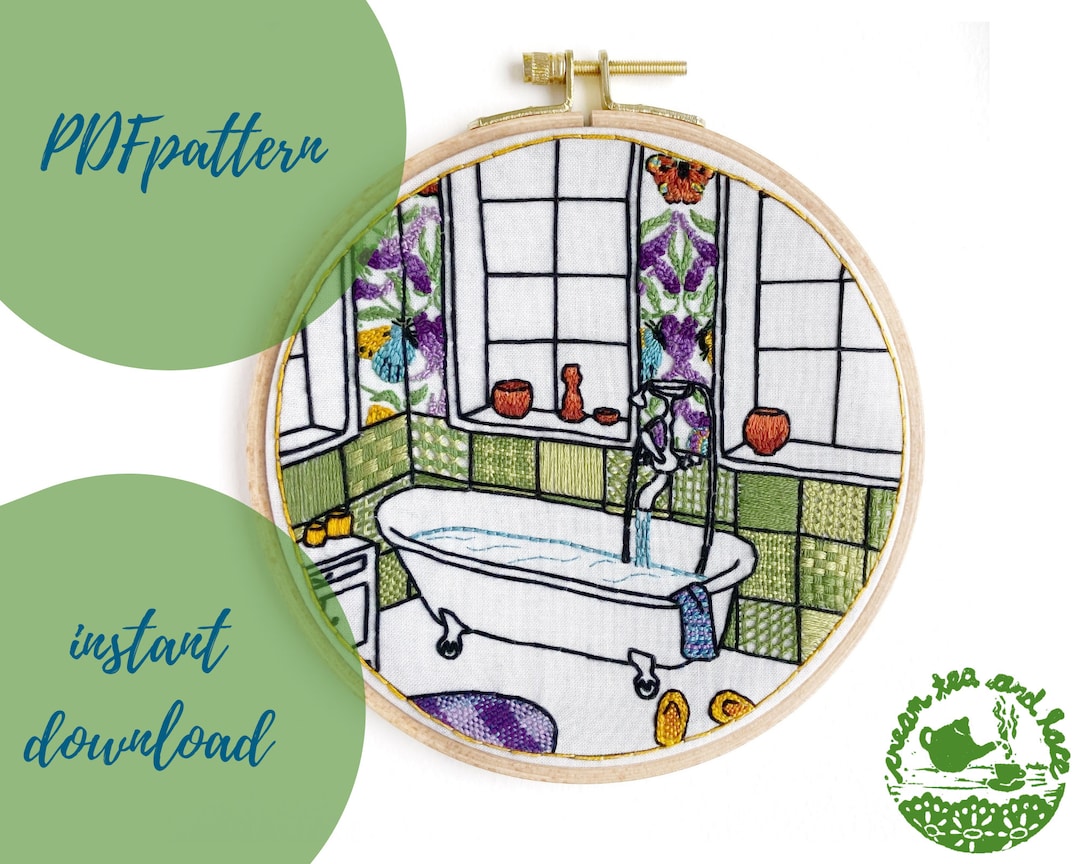 PDF PATTERN Bathroom Embroidery, Interior Design Modern Hoop Art, Craft ...