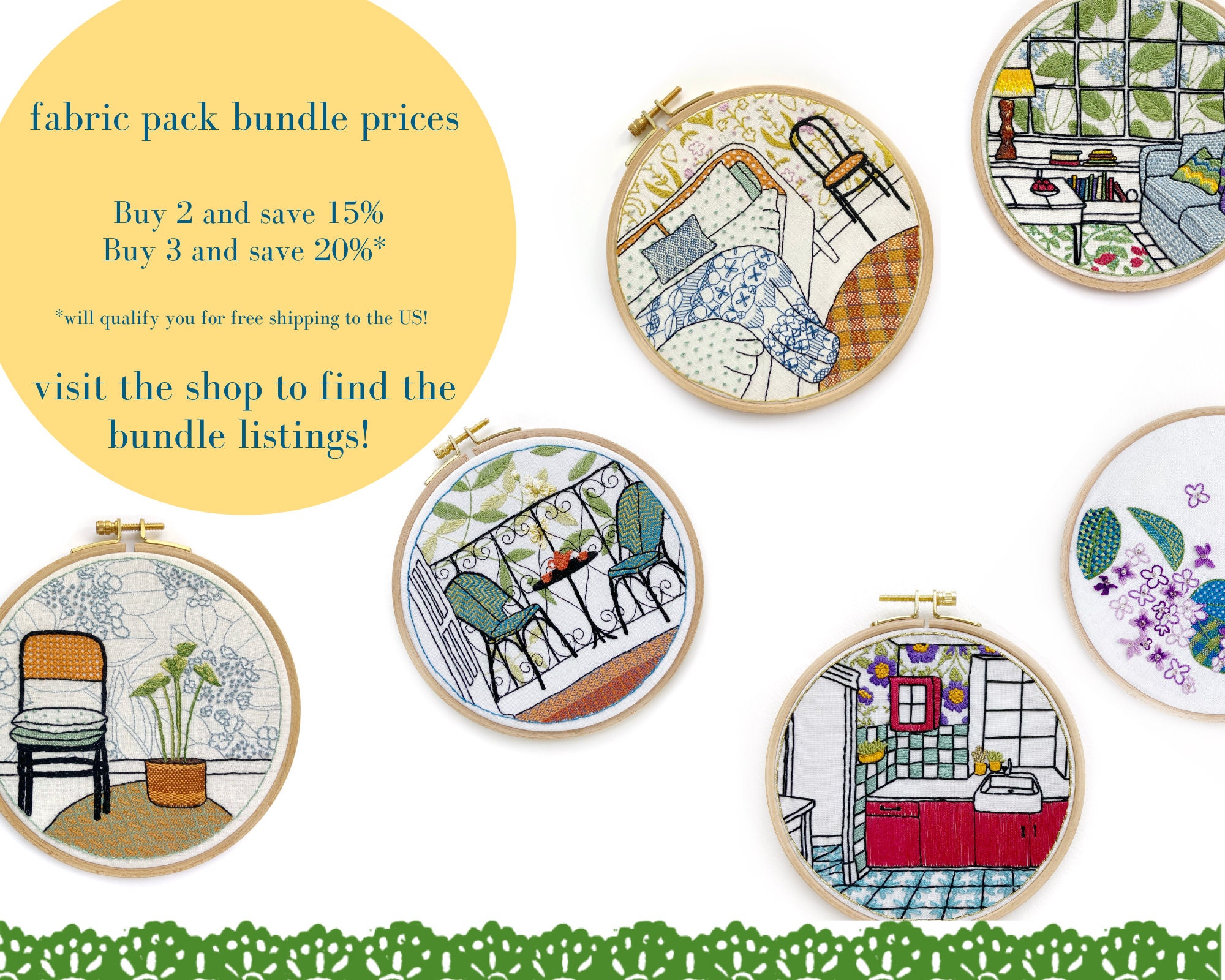 Hand Embroidery Design, Modern Embroidery Pre-printed Fabric Panel ...