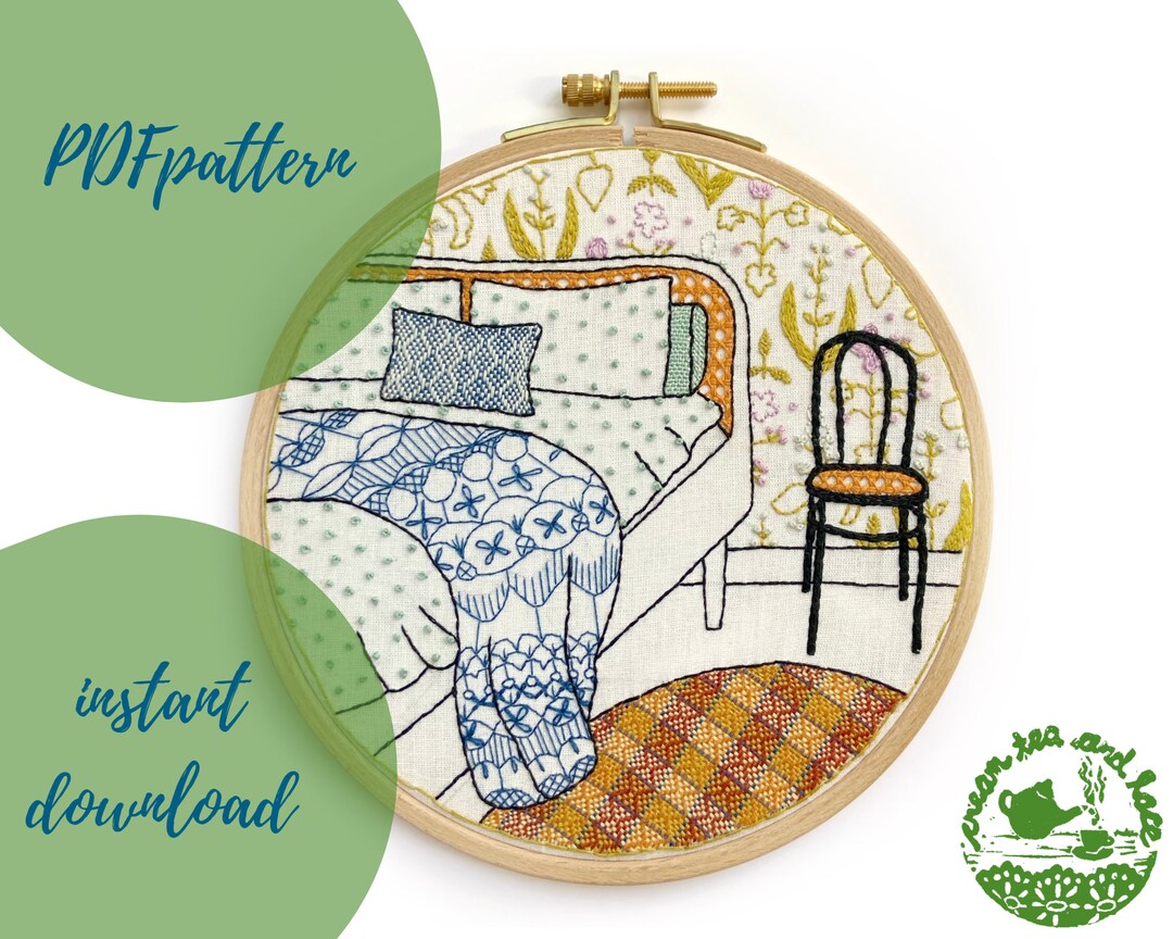 PDF PATTERN Interior Bedroom Embroidery Design, Colourful Modern ...