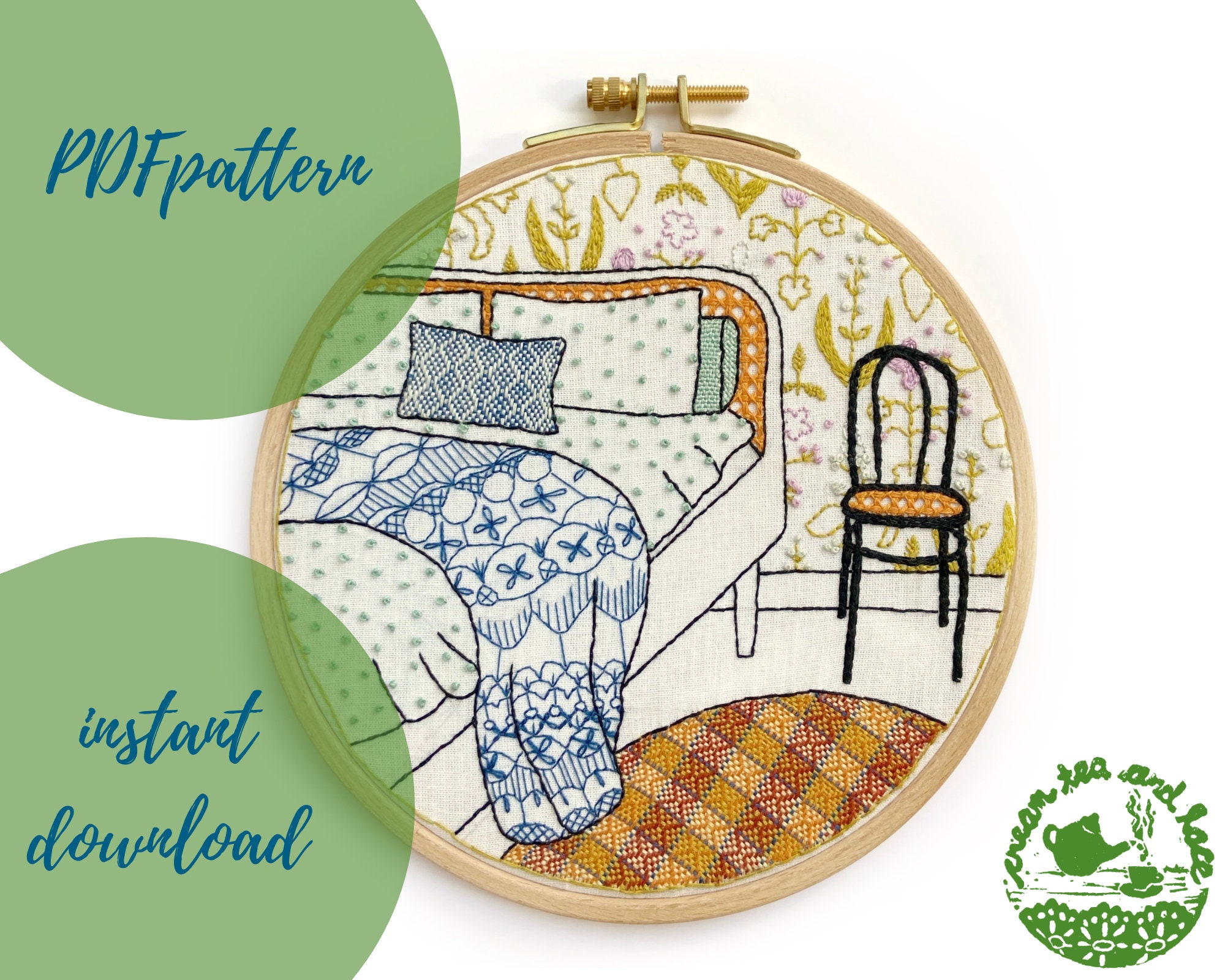 PDF PATTERN Interior Bedroom Embroidery Design, Colourful Modern ...