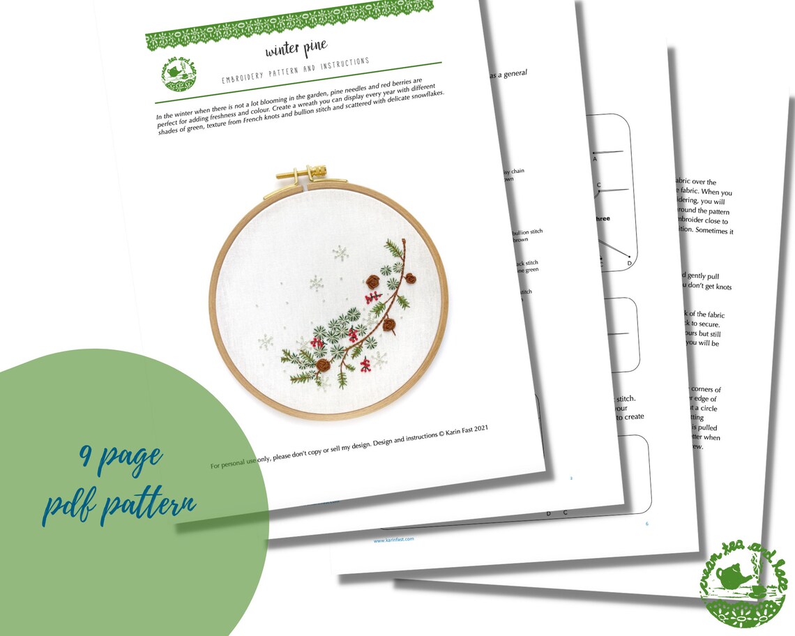 PDF PATTERN Winter Pine Embroidery, Botanical Embroidery Modern Hoop ...