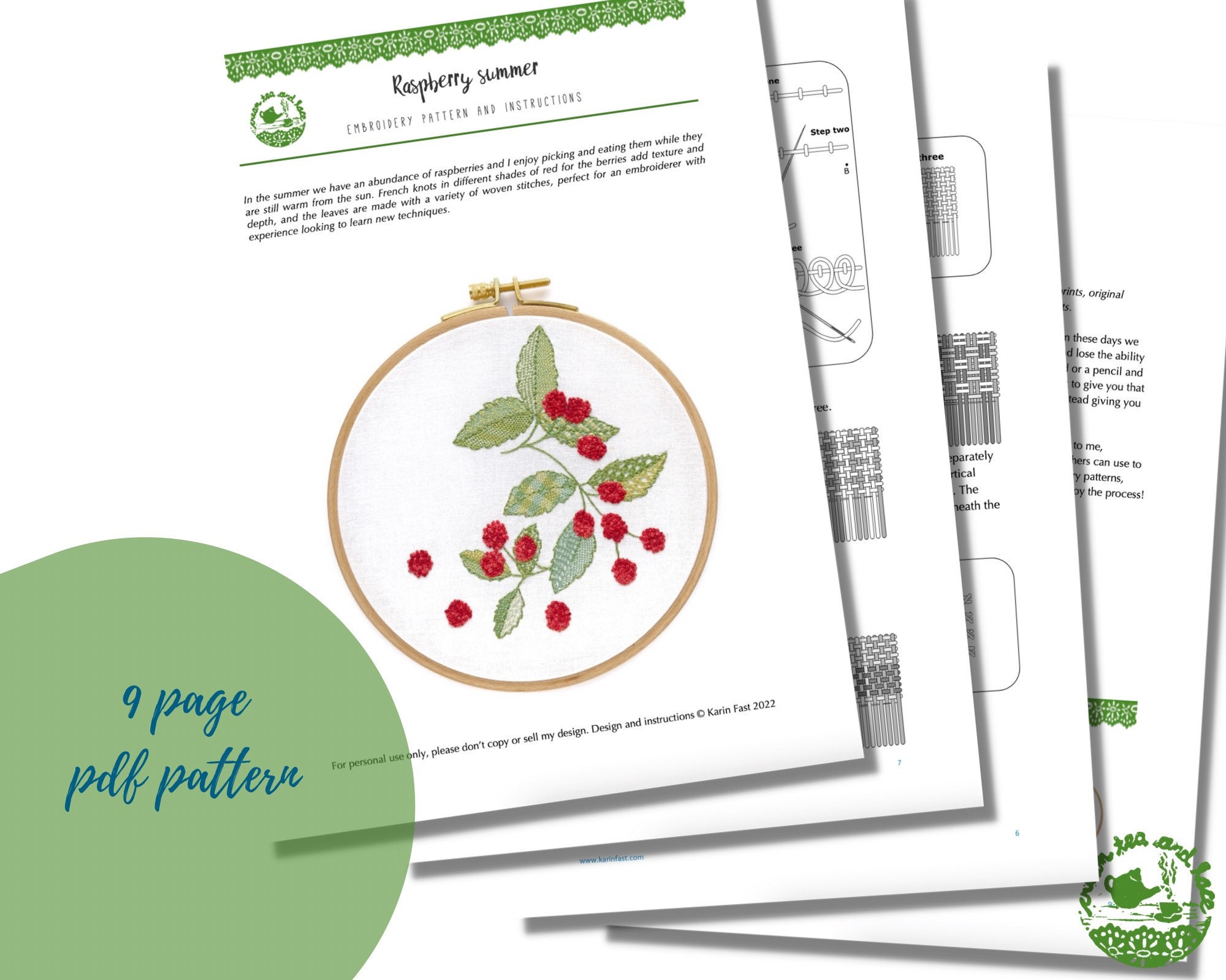 PDF PATTERN Raspberry Summer Embroidery, Botanical Embroidery Modern ...