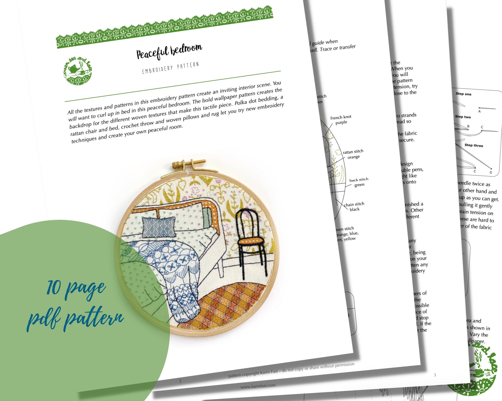 PDF PATTERN Interior Bedroom Embroidery Design, Colourful Modern ...