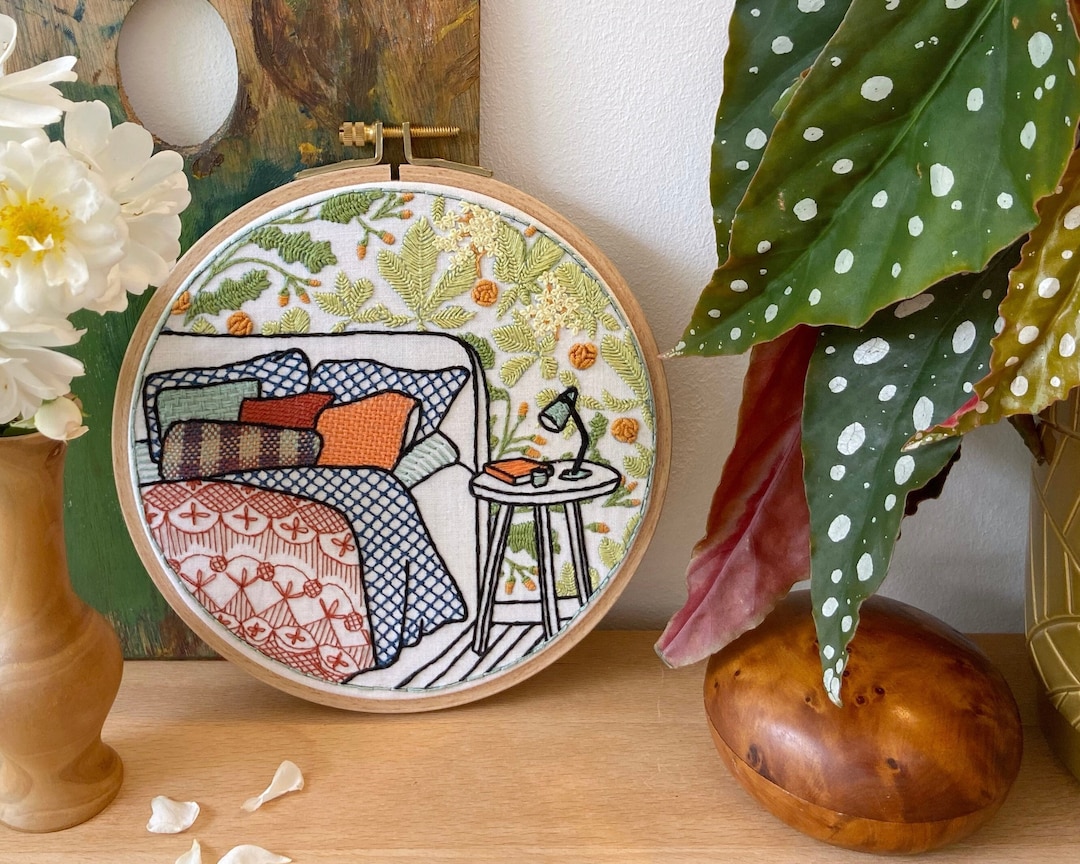 Bedroom Embroidery Kit, Interior Design Modern Hoop Art, Craft Project ...