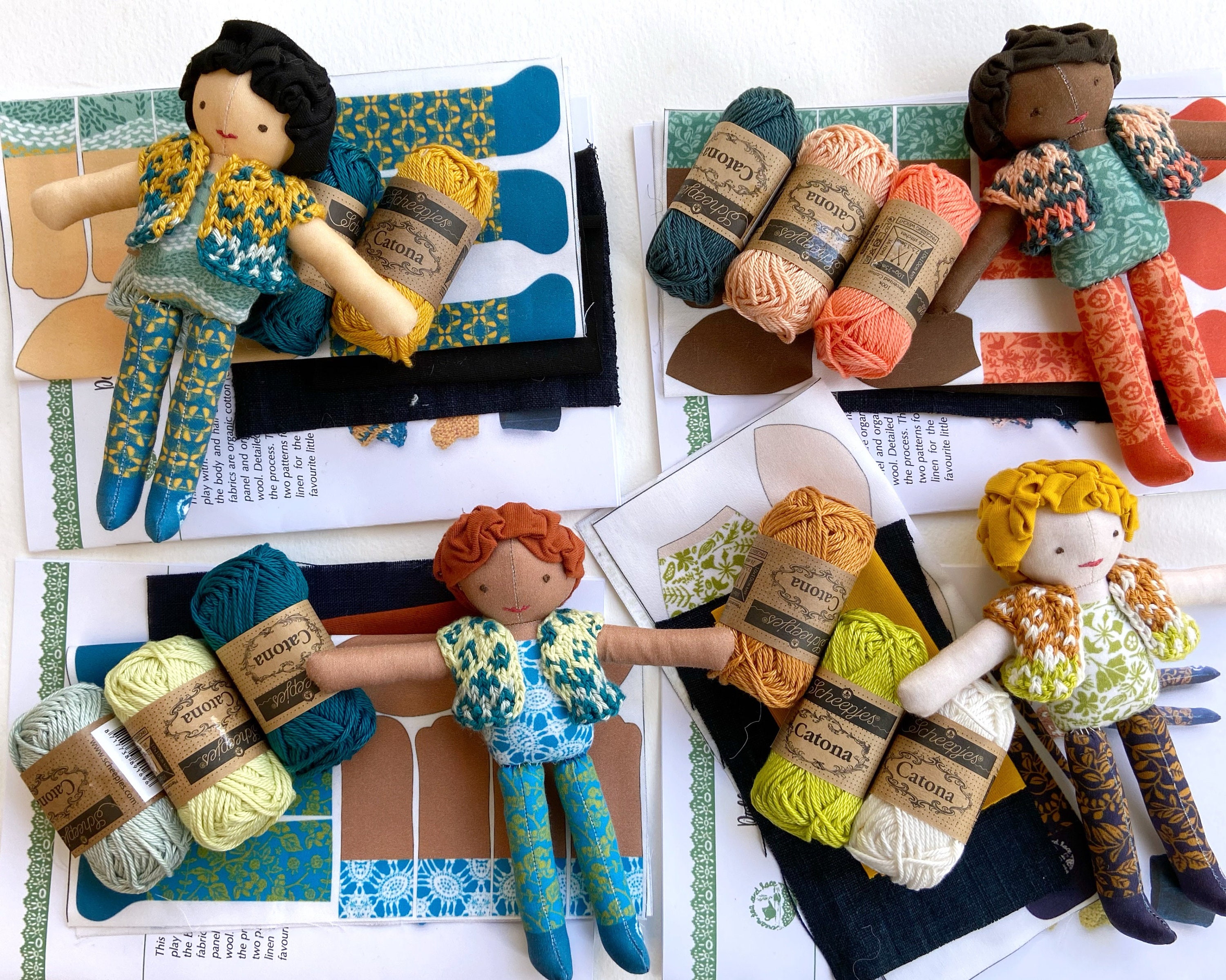 Bundle of Two Fabric Doll Sewing Kits, Choose Two, Bold Colourful ...
