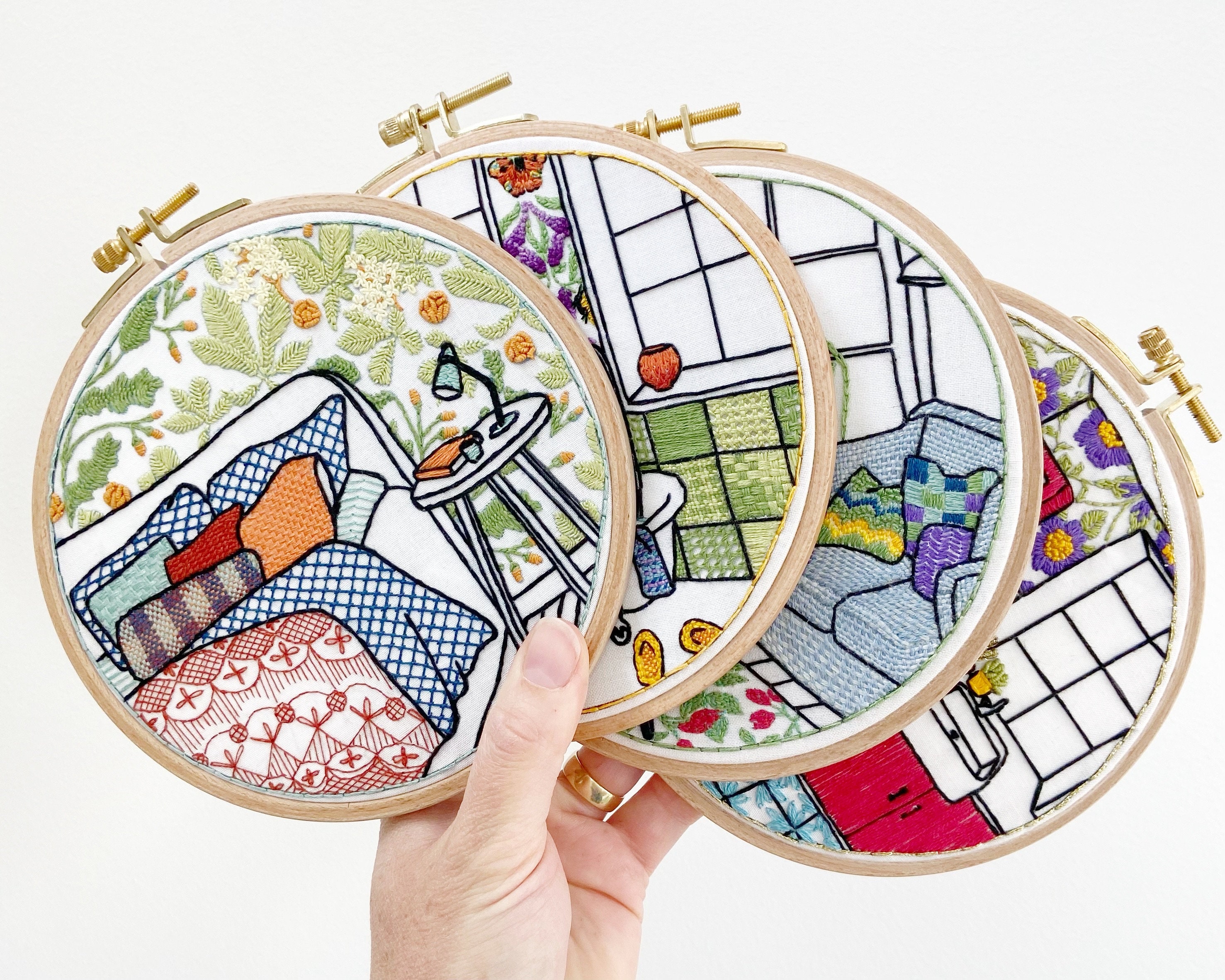 BUNDLE of 3 Embroidery Designs, Preprinted Fabric Packs, Embroidery ...