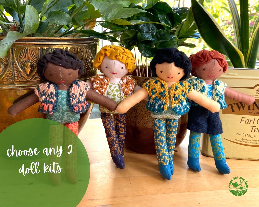 Bundle of Two Fabric Doll Sewing Kits, Choose Two, Bold Colourful ...