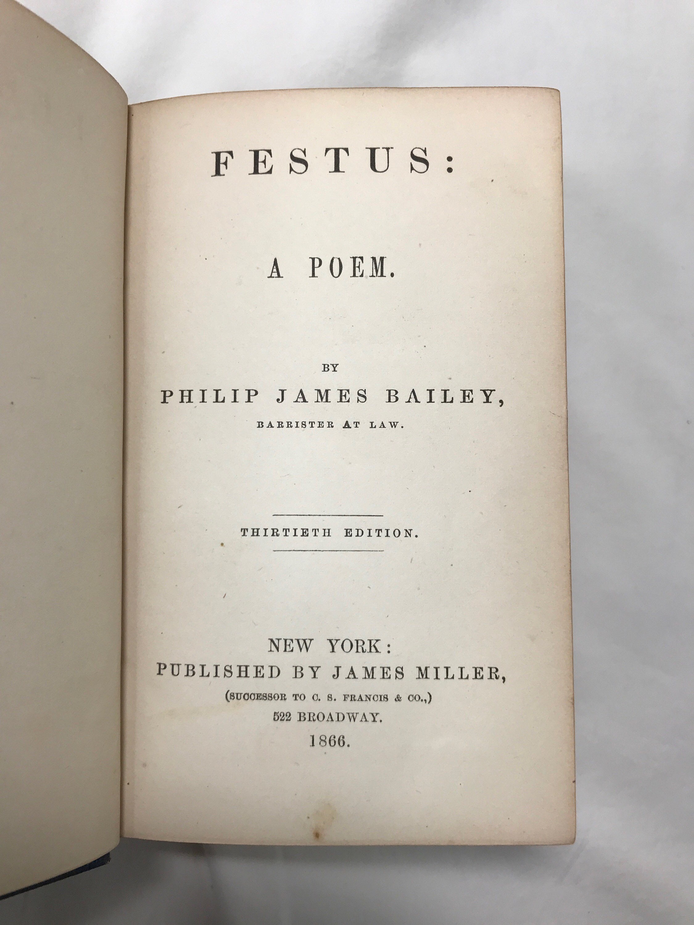 1866 Festus: A Poem by Philip James Bailey Rare Antique Classic Book ...