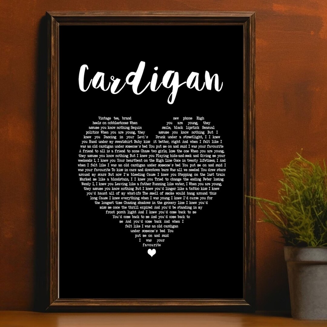 Taylor Swift Cardigan Black Heart Song Lyric Music Poster Art - Etsy