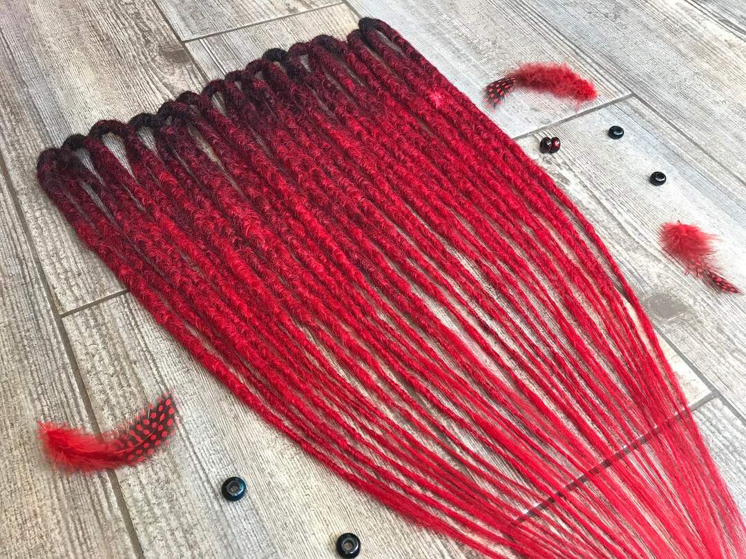 Synthetic Dreadlock Extensions Black Red Ombre Crochet Double or Single ...