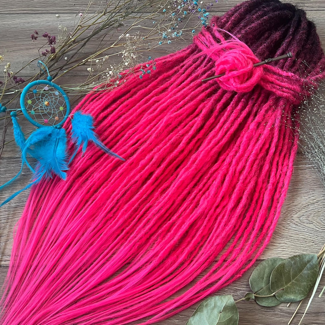 Synthetic Dreadlock Extensions Ombre Black Neon Pink DE or SE Faux Locs ...