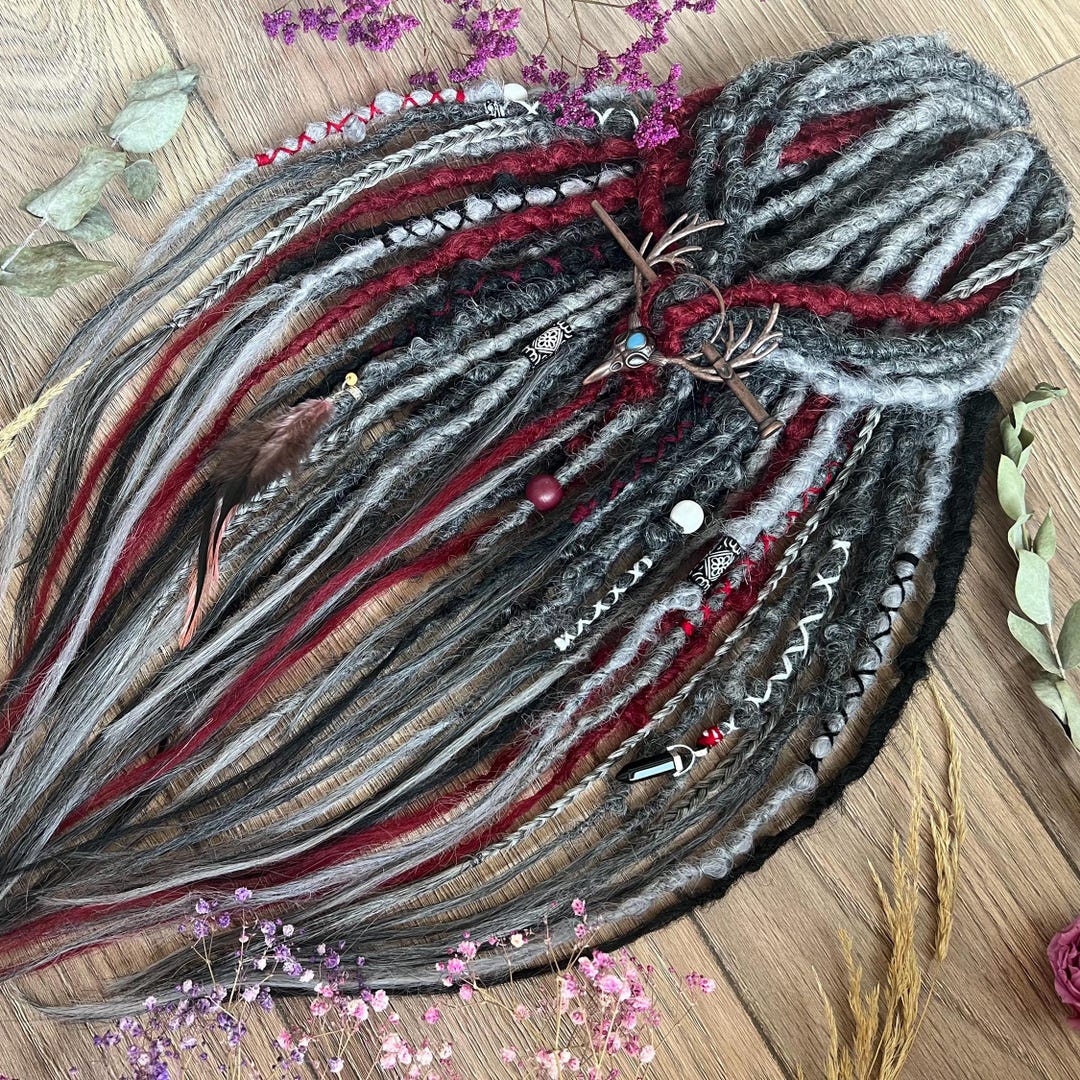 Gray Black Burgundy Synthetic Dreads: Crochet Dreadlock Extensions - Etsy