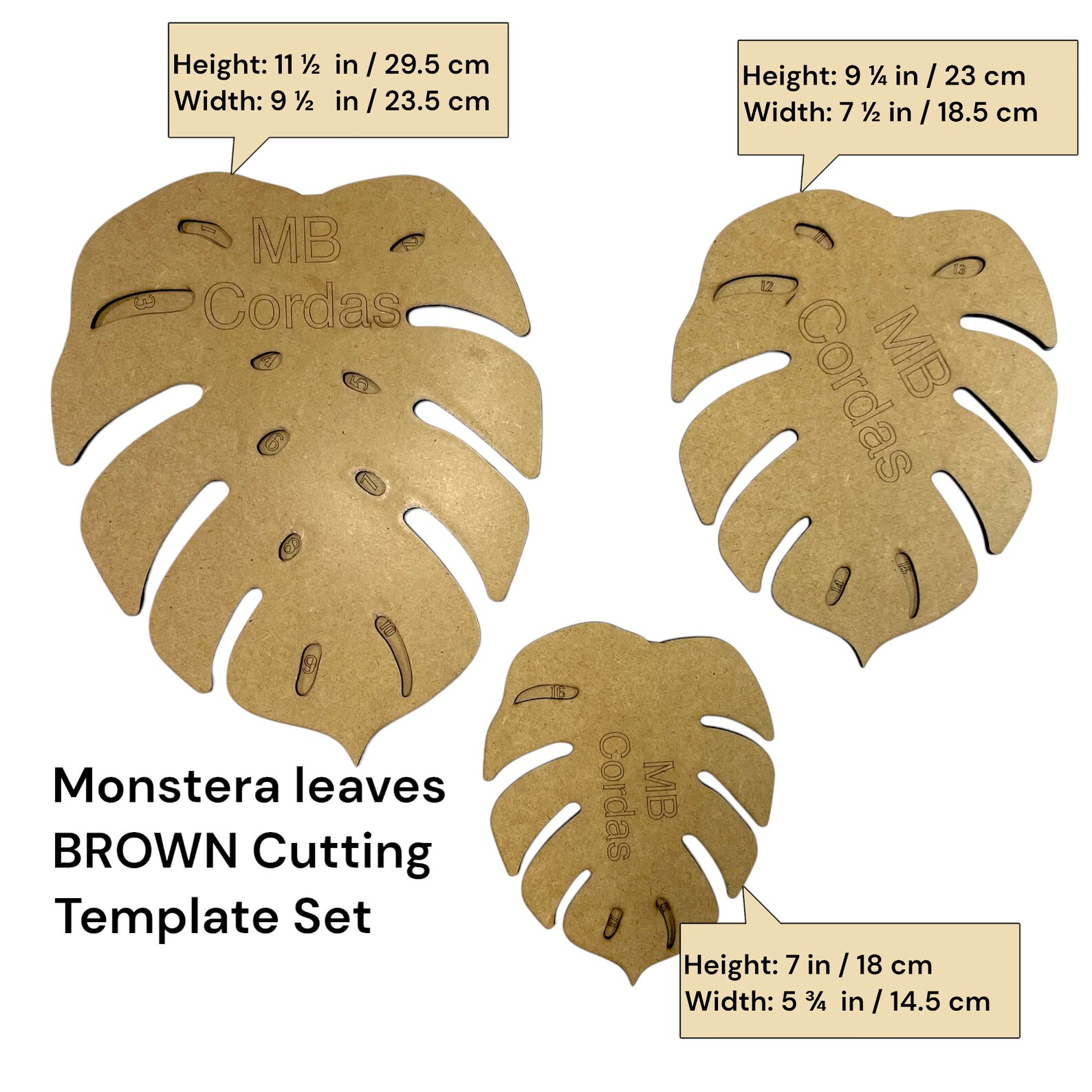 Monstera Macrame Leaf Cutting Template Set of 6: 11.5in (29.5 Cm), 9.24 in (23 Cm), 7 in (18 Cm ...
