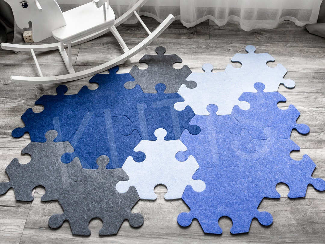 Design Puzzle Rug Gray and Blue Angular Shape Design Puzzle Rug ...