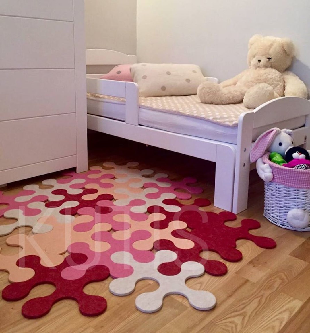Design Puzzle Rug Pink and Red Colors Round Shape Carpet for - Etsy